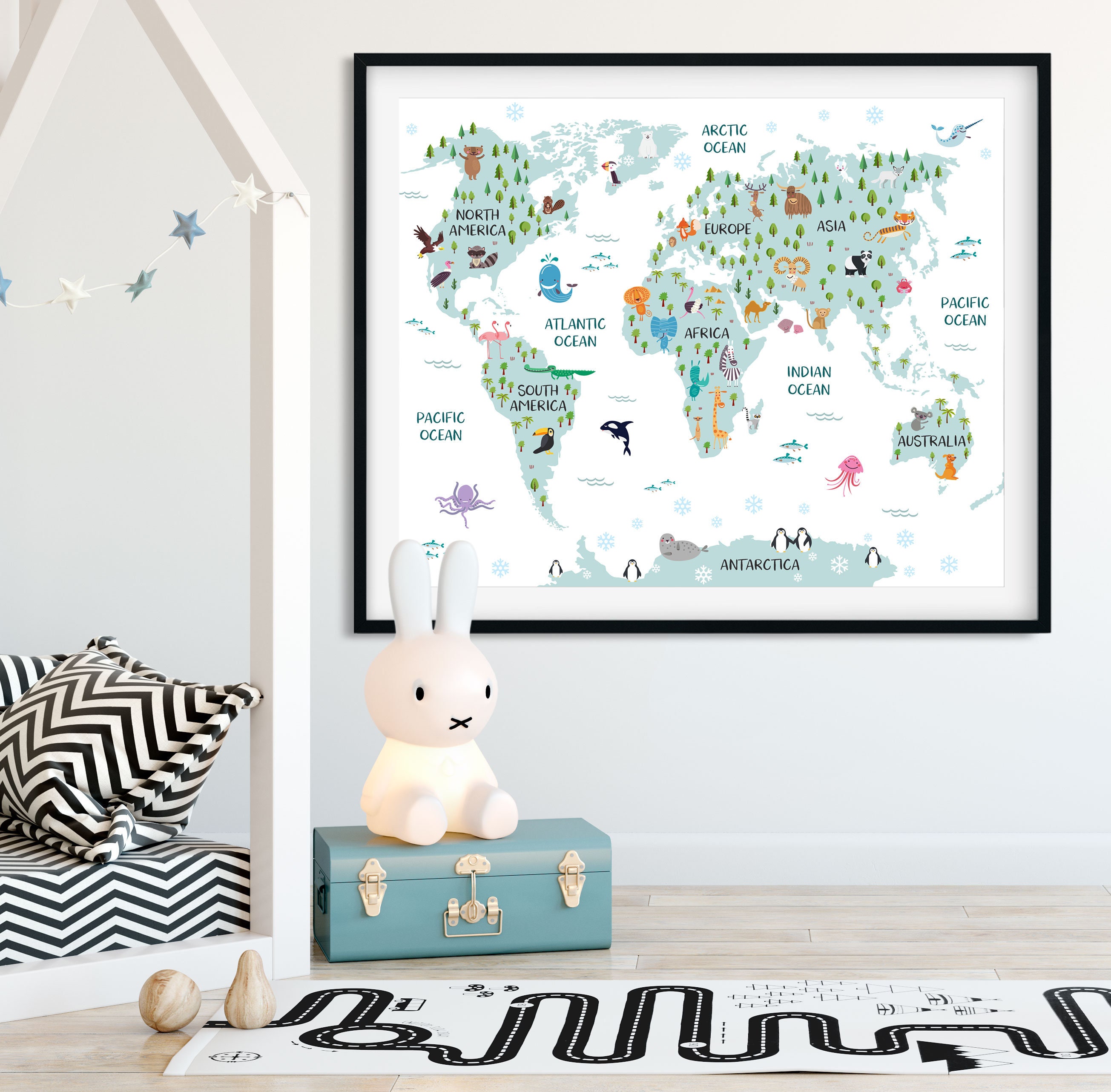 World map for kids printable wall art world map canvas | Etsy