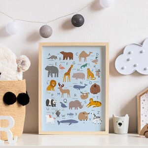 Animal Alphabet Poster in Blue, Printable Educational Wall Art - Etsy UK