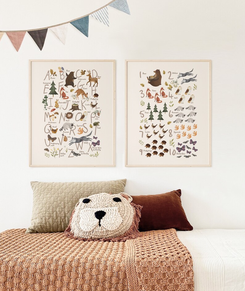 Set of Two Woodland Animal Alphabet and Numbers, Perfect for a Woodland ...