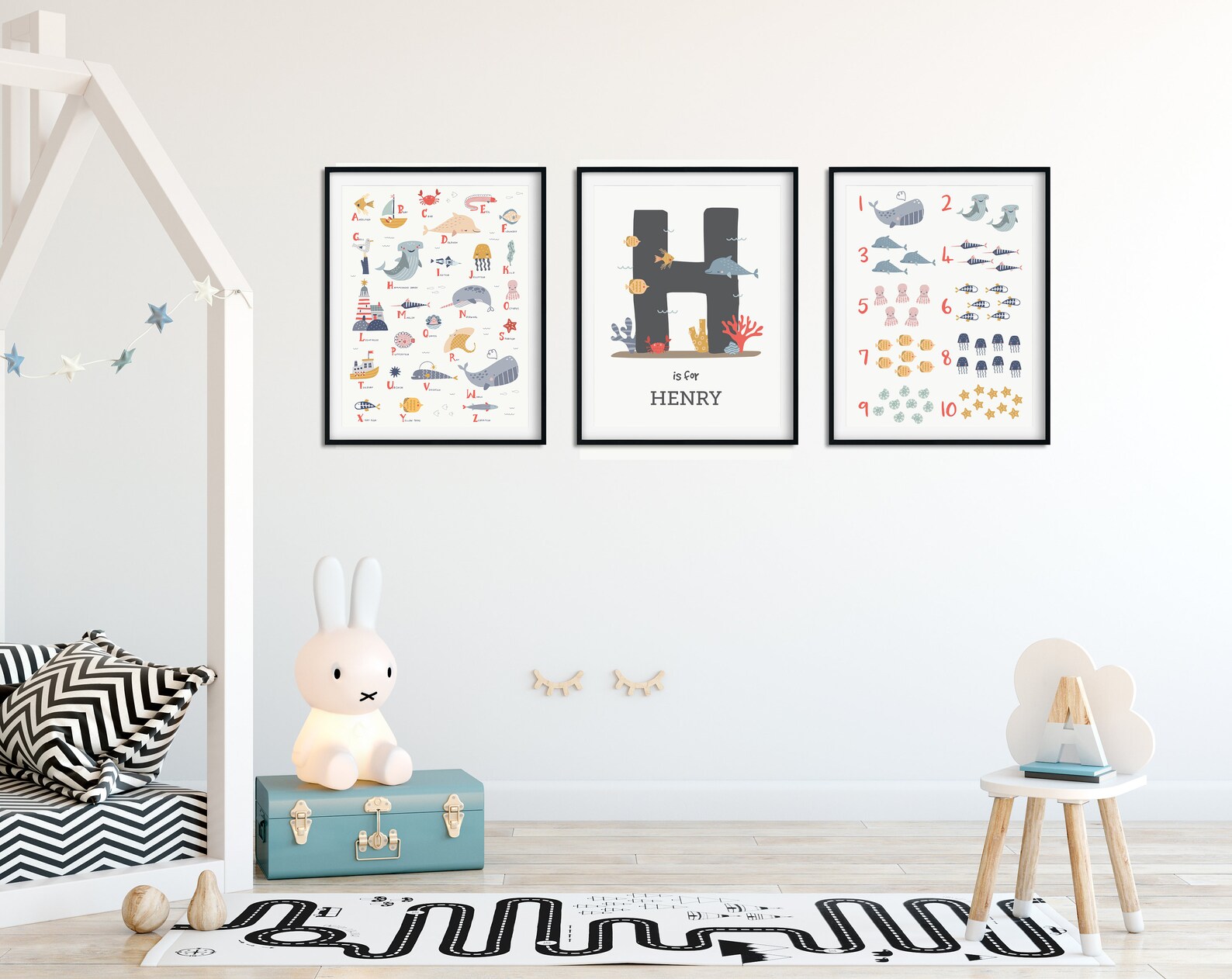 Set of Three Ocean Sea Alphabet and Numbers Wall Art - Etsy