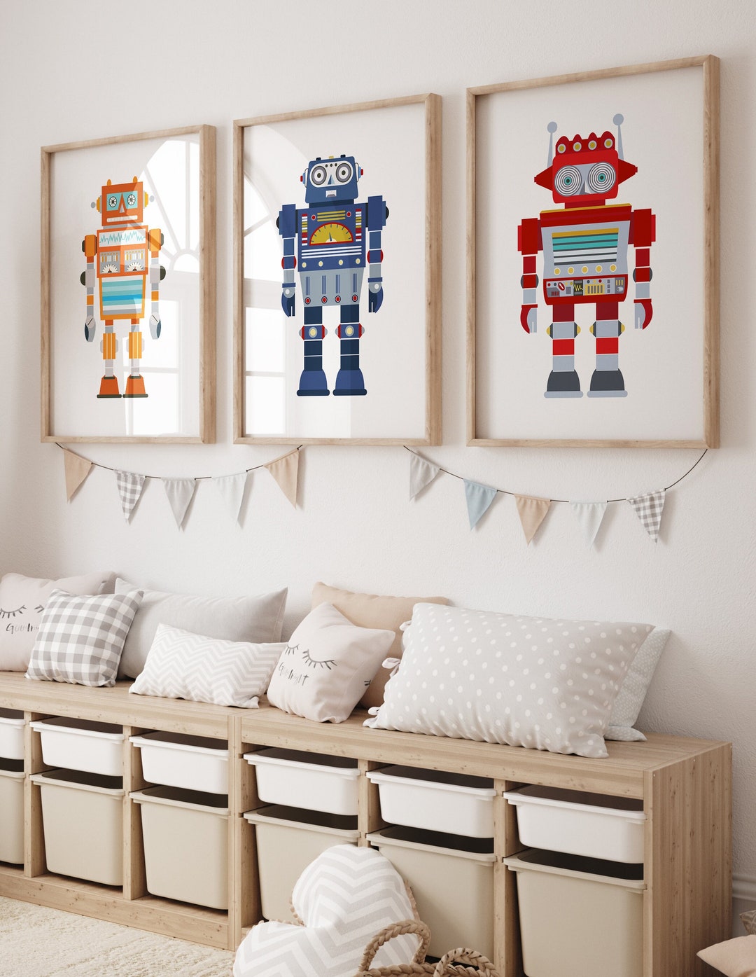 Robot Wall Art Set of 3 Prints, Toddler Boy Room Decor, Playroom Wall ...