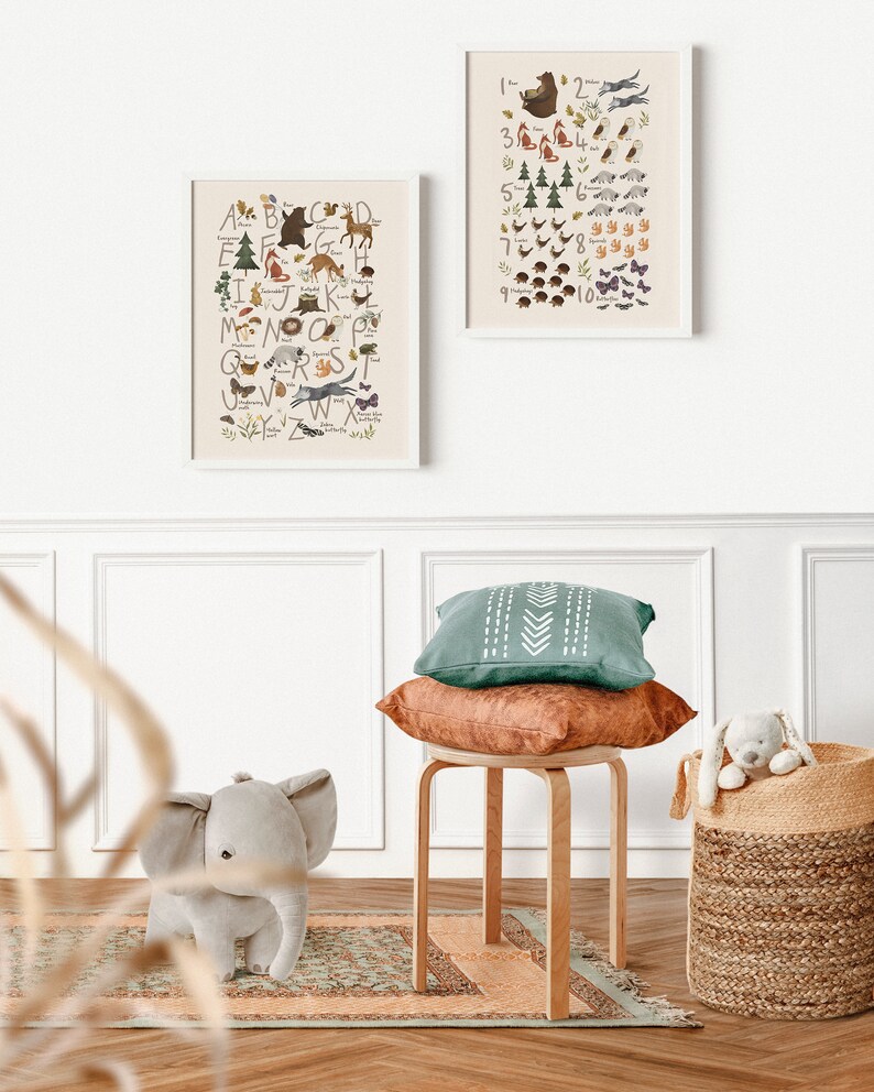 Set of Two Woodland Animal Alphabet and Numbers, Perfect for a Woodland ...