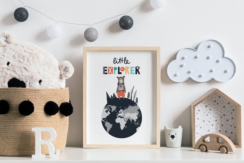 Little Explorer, Travel Nursery Decor, Safari Nursery Art, World Map ...