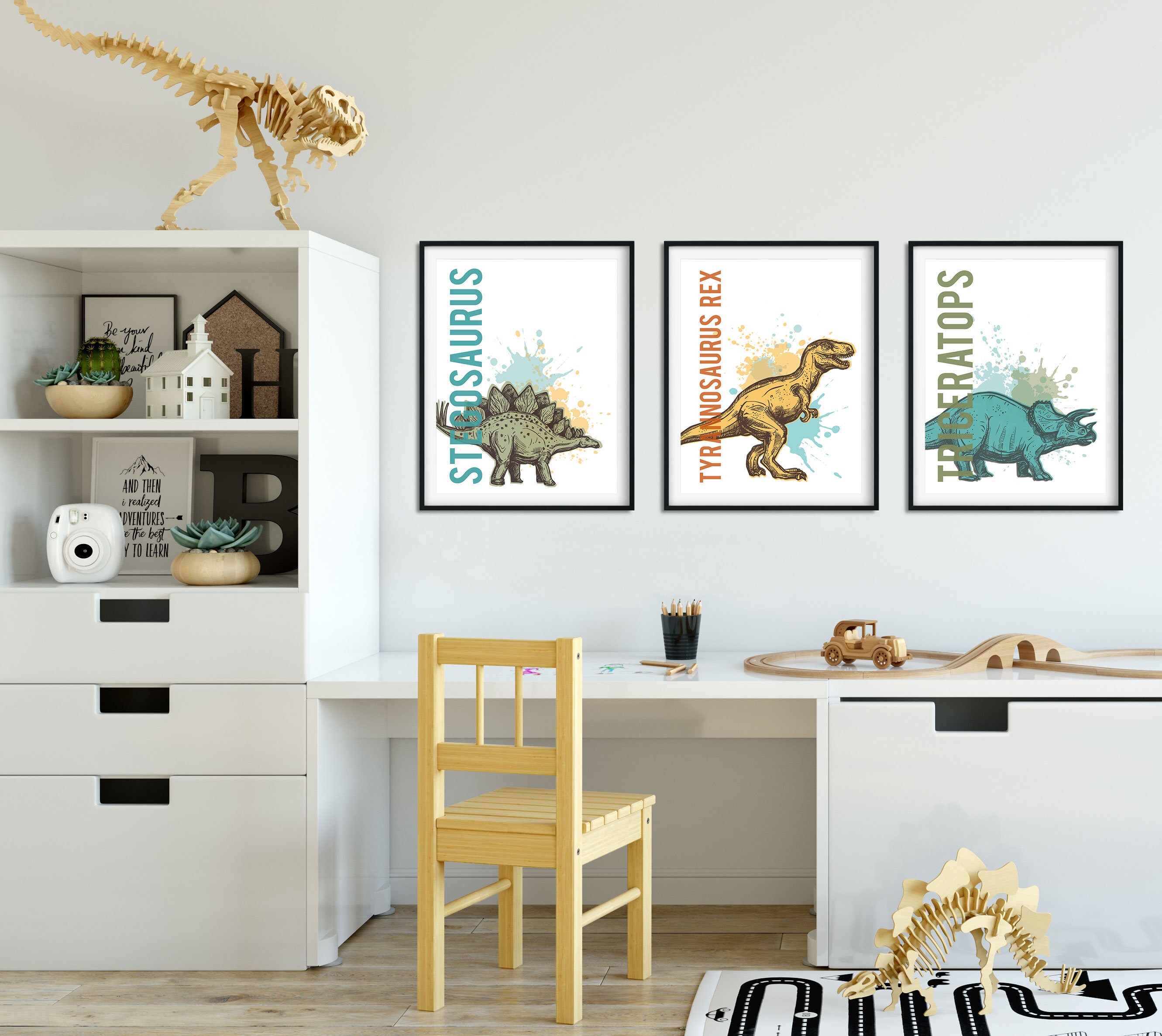 Dinosaur nursery decor set of 3 art prints dinosaur | Etsy