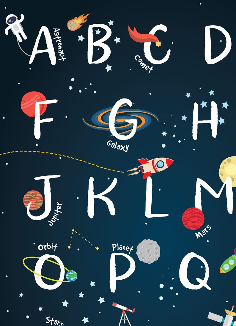 Space Wall Art, Kids Alphabet Print, Space Nursery, Printable Wall Art ...