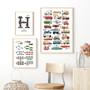 Set of 3 Transportation Alphabet Wall Art, Alphabet Nursery Print ...