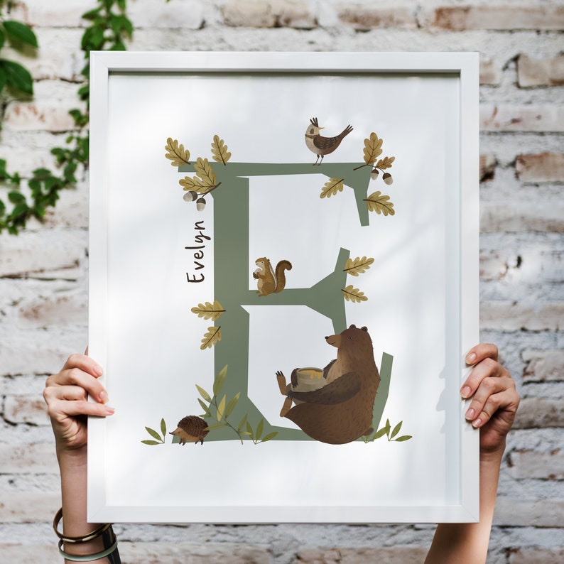 Custom Forest Woodland Name Print, Personalized Monogram Initial, Baby ...