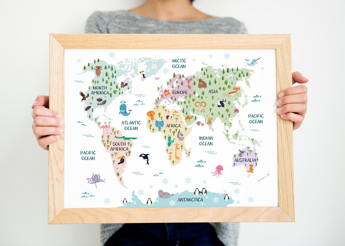 Nursery World Map Pastel Nursery Decor Safari Nursery Art - Etsy