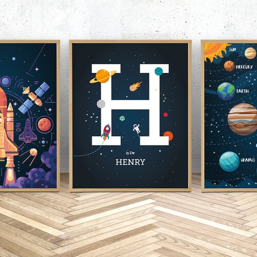 Space Wall Art Set of 3 Prints Space Themed Nursery Custom - Etsy