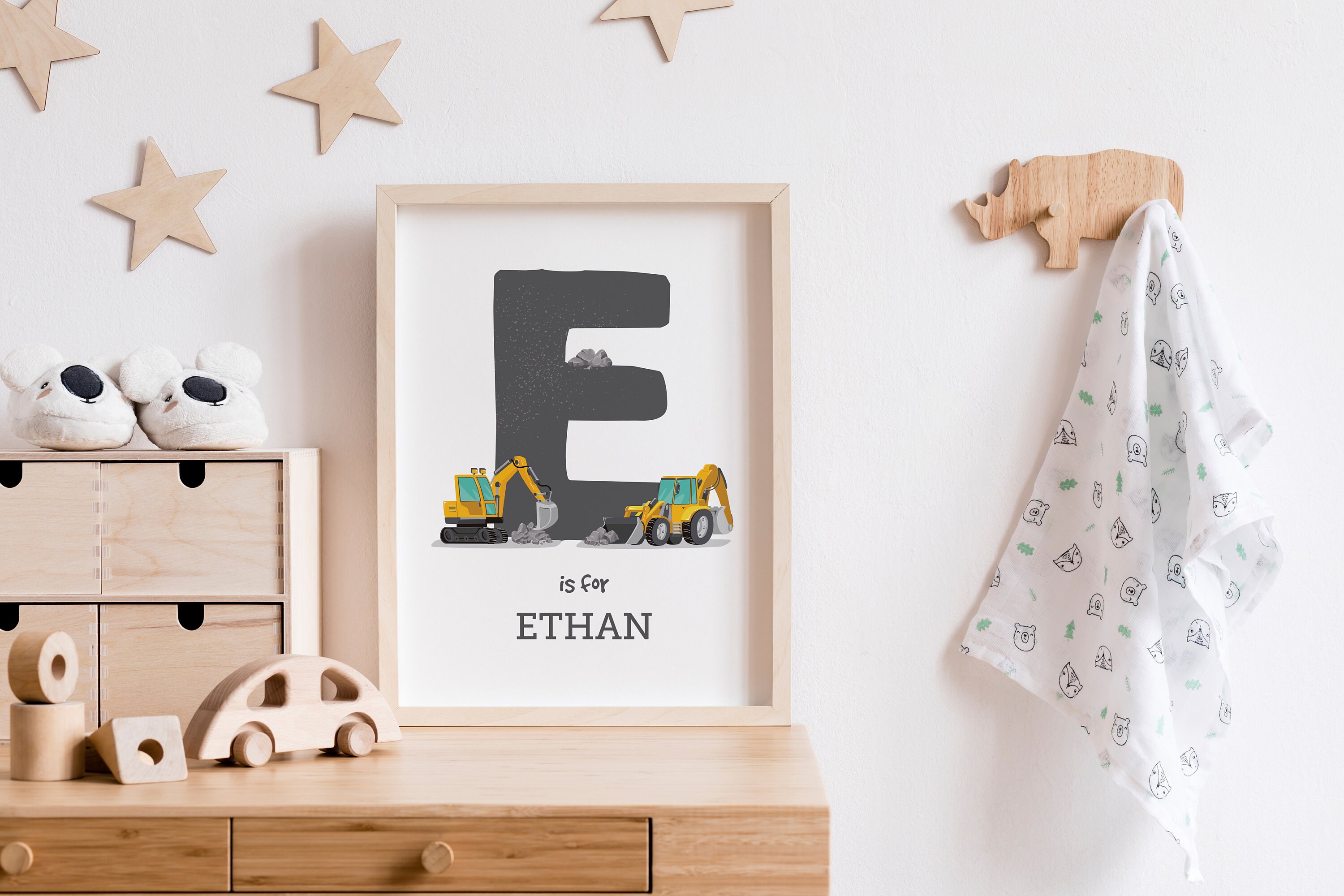 Custom Baby Name Print, Personalized Monogram Initial, Construction ...