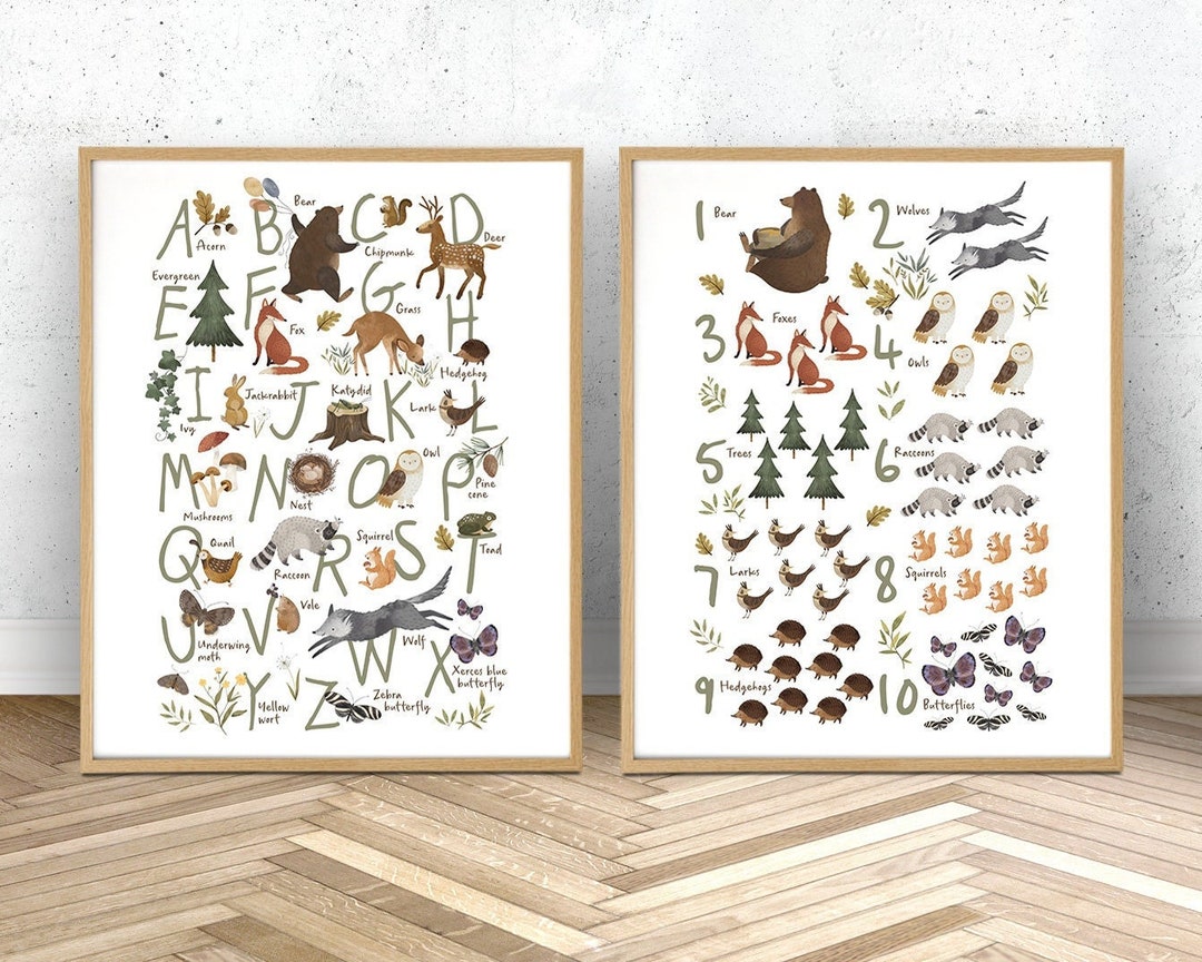 Set of Two Woodland Animal Alphabet and Numbers, Perfect for a Woodland ...