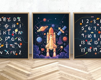Solar System Set of 3 Space Prints Space Themed Nursery Kids | Etsy