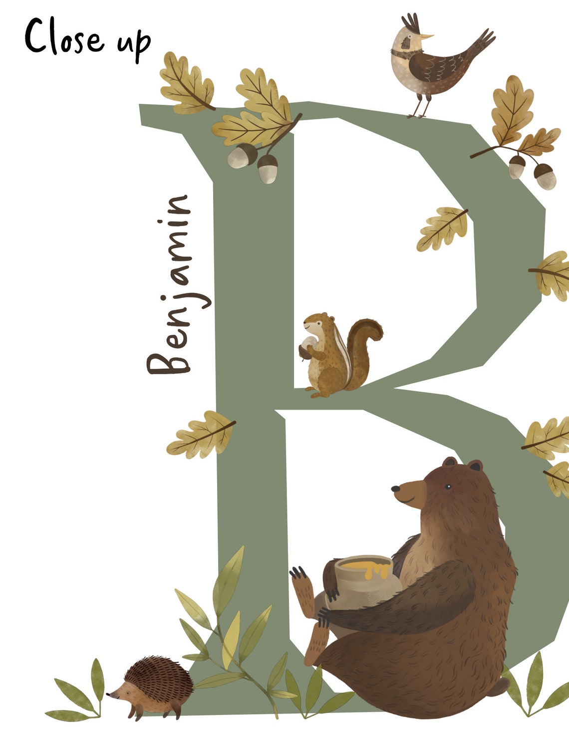 Custom Forest Woodland Name Print, Personalized Monogram Initial, Baby ...