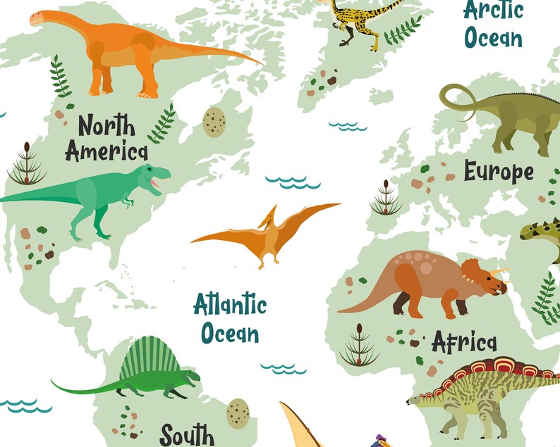 Dinosaur Wall Art Nursery World Map Dinosaur Wall Decor - Etsy