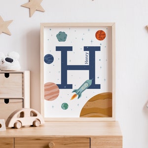 Light Kids Space Name Print, Monogram Wall Art, Space Letter With ...