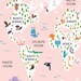 Pink World Map Print, Nursery World Map, Pink Nursery Decor, Safari ...