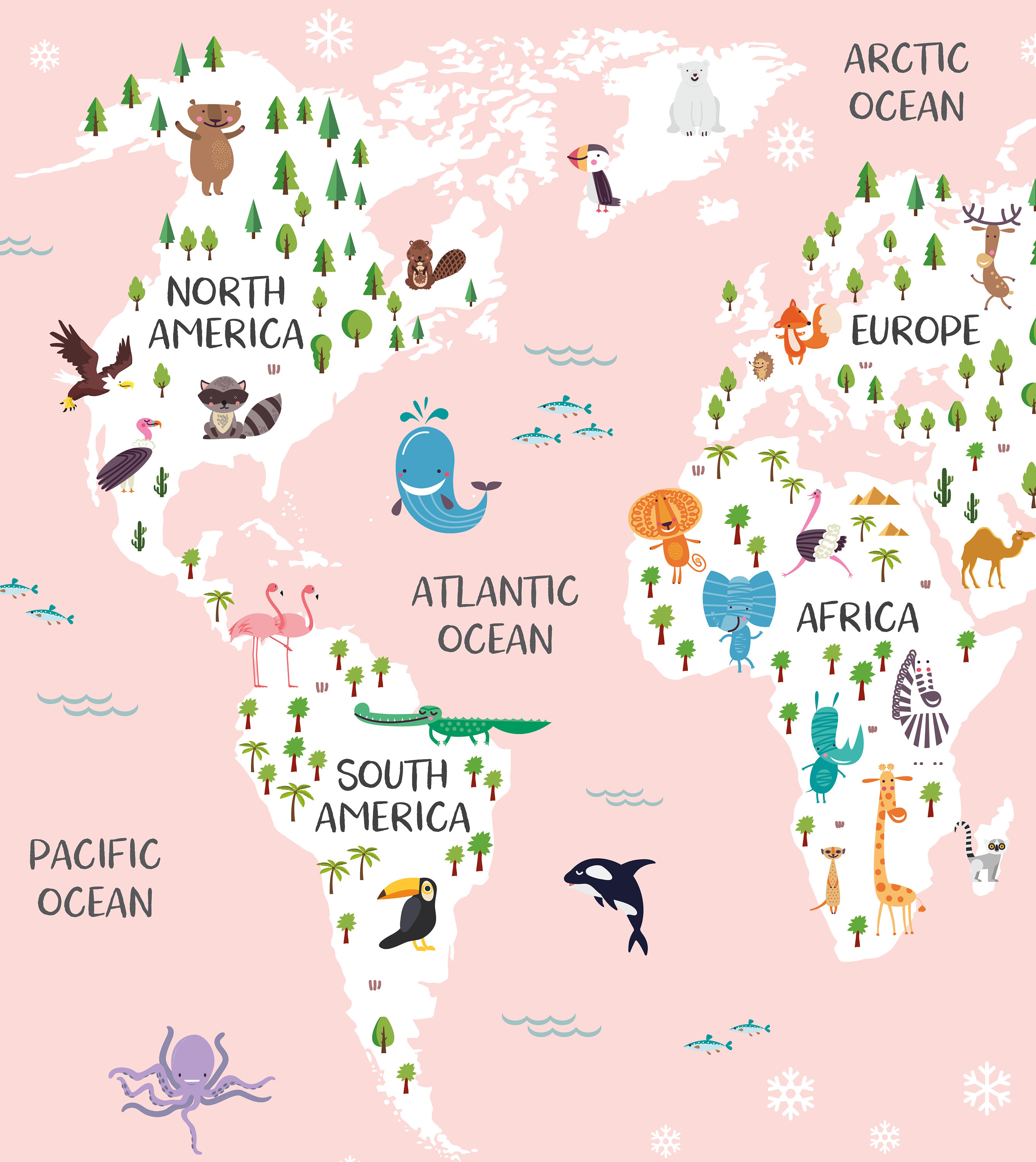 Pink World Map Print Nursery World Map Pink Nursery Decor - Etsy UK