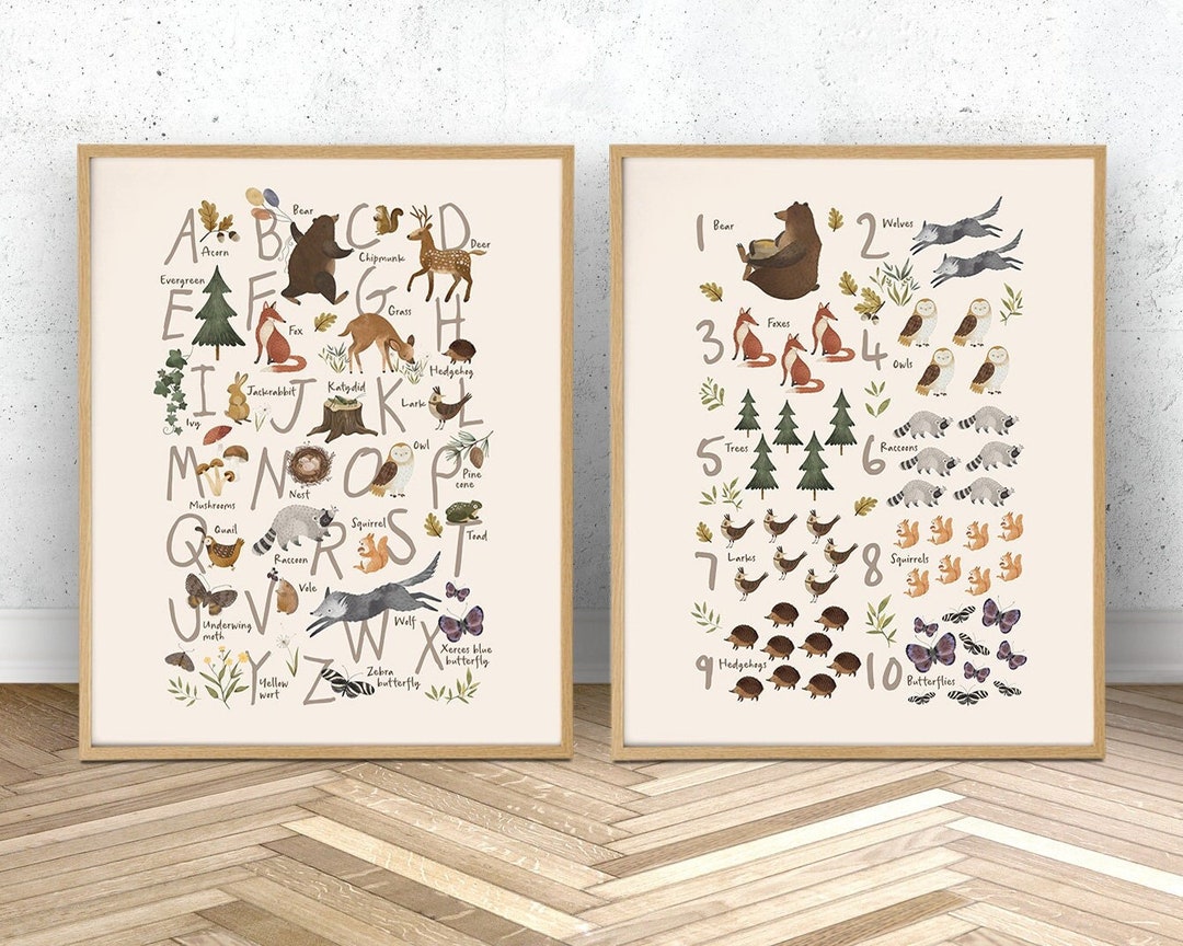 Set of Two Woodland Animal Alphabet and Numbers, Perfect for a Woodland ...