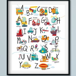 Transportation Alphabet Wall Art, Car Poster, Nursery Car Print - Etsy