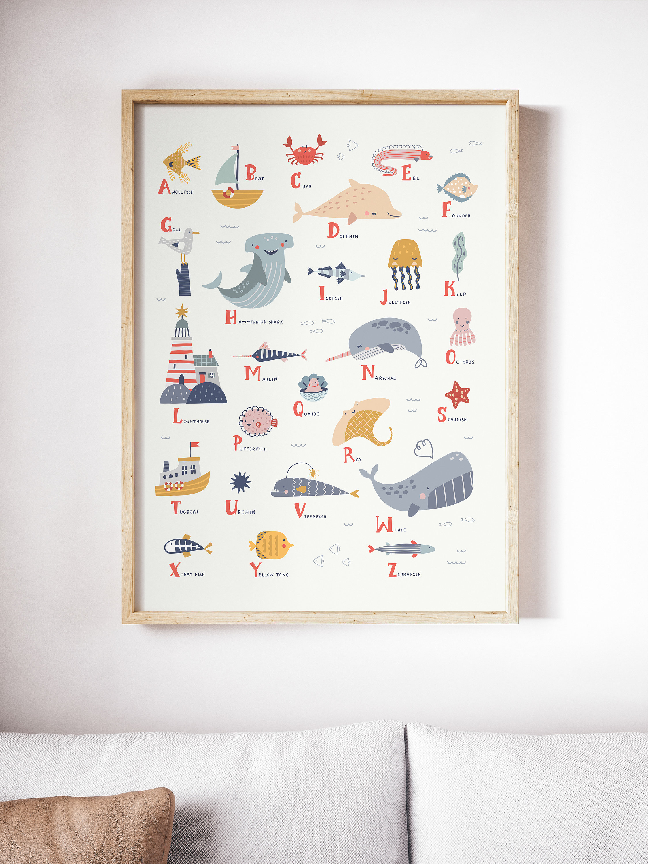 Set of Three Ocean Sea Alphabet and Numbers Wall Art, Personalised ABC ...
