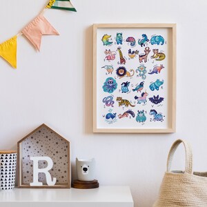 Alphabet Wall Art, Hand Drawn Animal Alphabet Poster, Educational Print ...