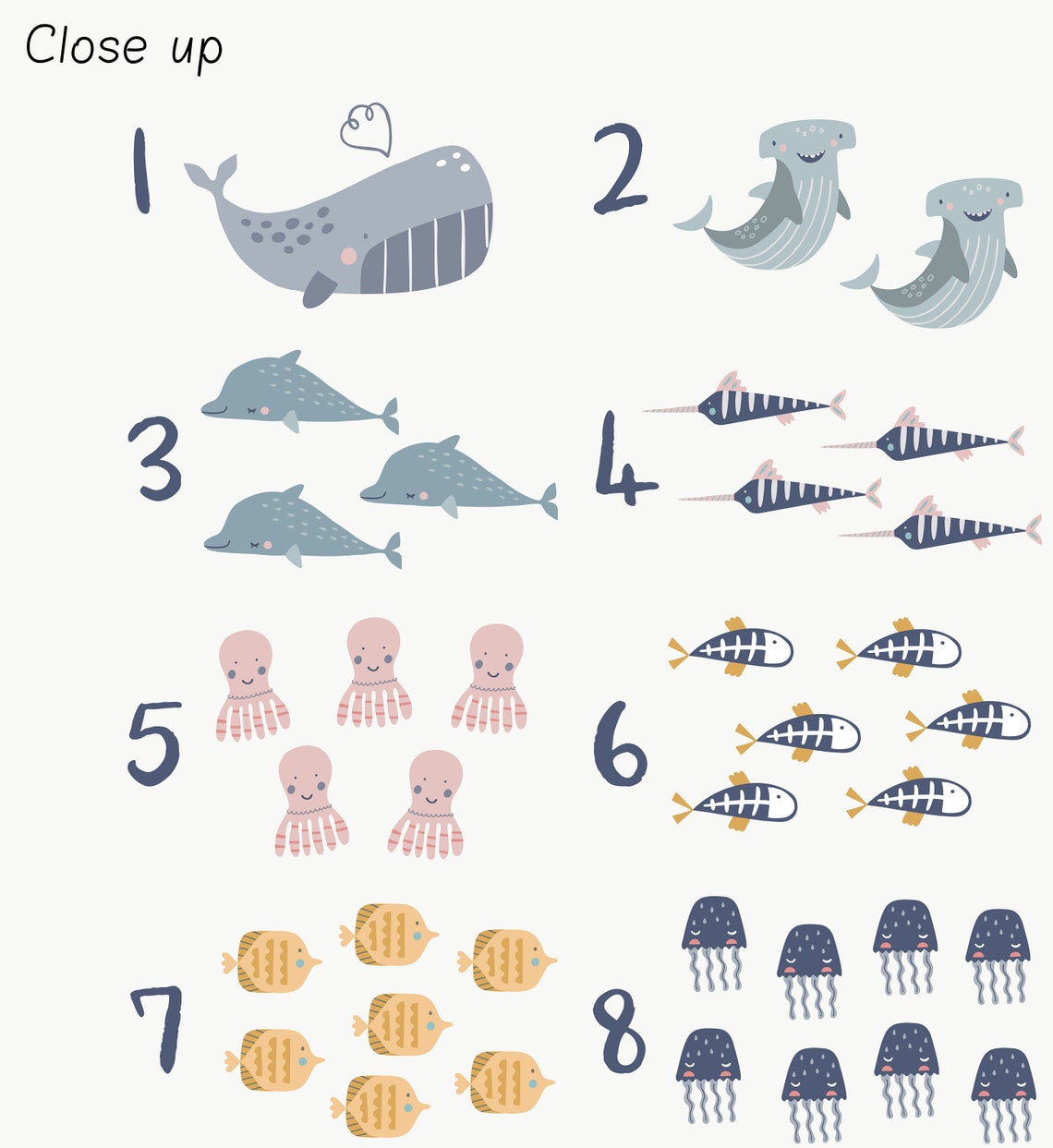 Ocean Sea Animals Numbers in Dark Blue, Perfect for an Ocean Theme ...