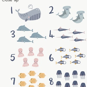 Ocean Sea Animals Numbers in Dark Blue, Perfect for an Ocean Theme ...