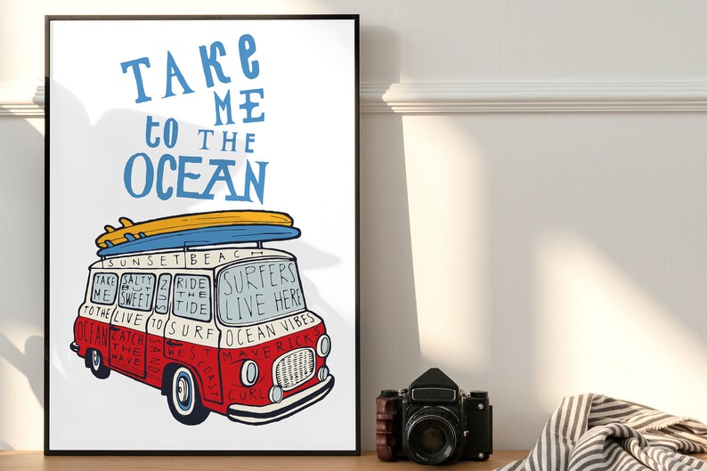 Campervan Art, Surf Decor, Surfing Poster, Surfing Art - Etsy UK