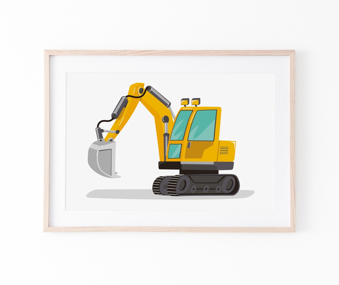 Art Prints Set of 4, Construction Wall Art, Construction Birthday Party ...