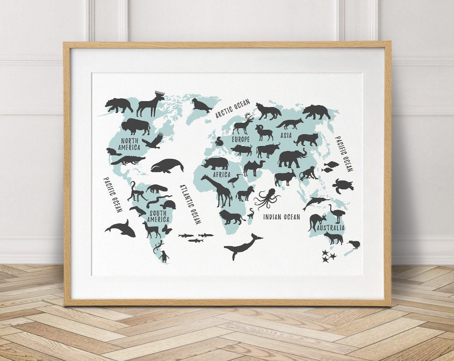 World Map Decor Boys Room Printable World Map Nursery | Etsy