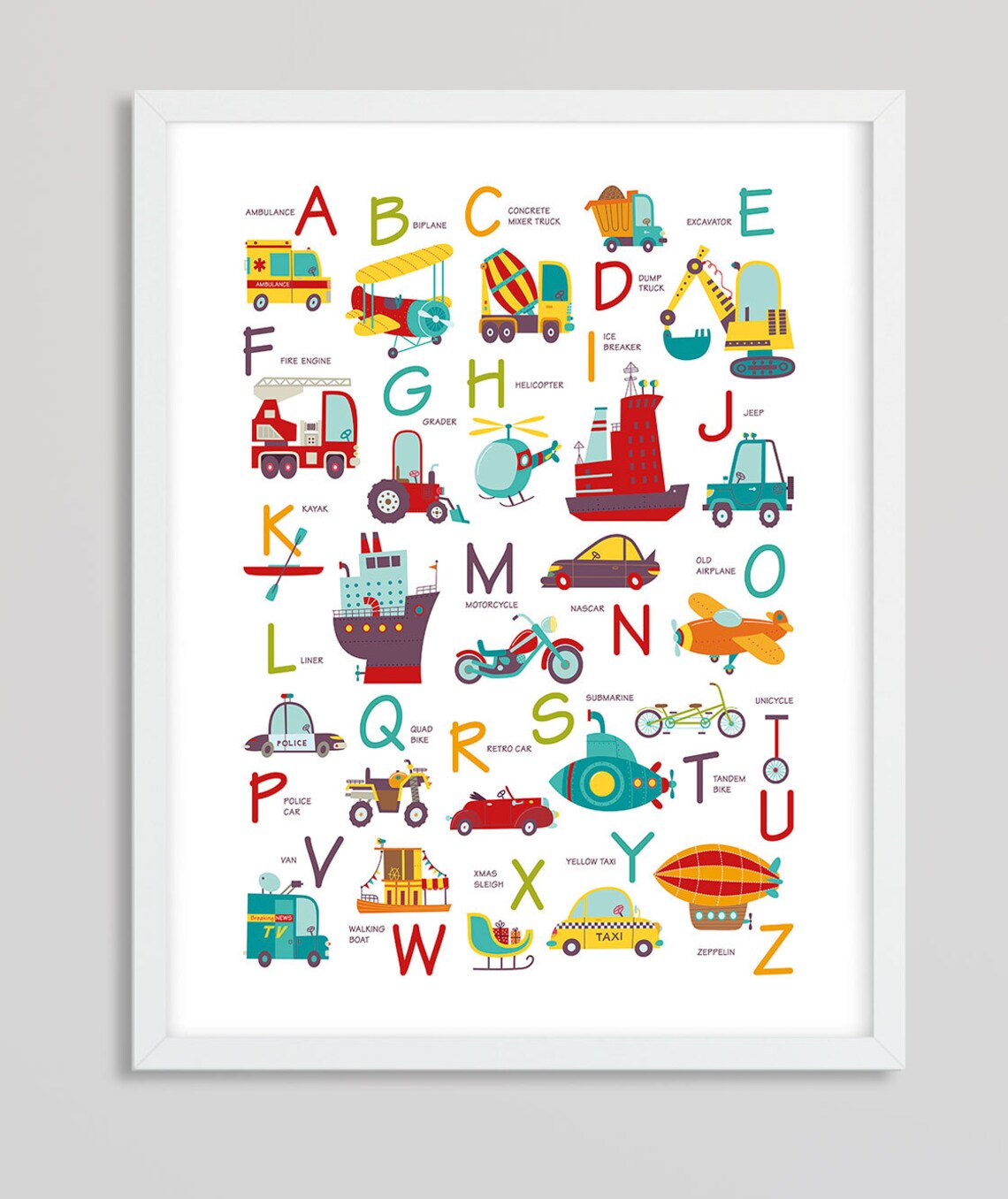 Alphabet wall art boys room printable nursery car print | Etsy