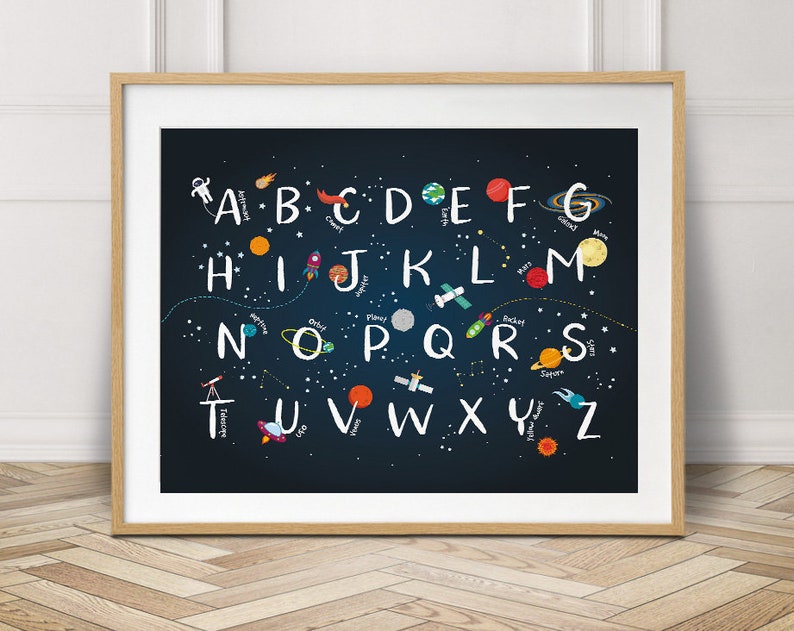 Space Wall Art, Kids Alphabet Print, Space Nursery, Printable Wall Art ...