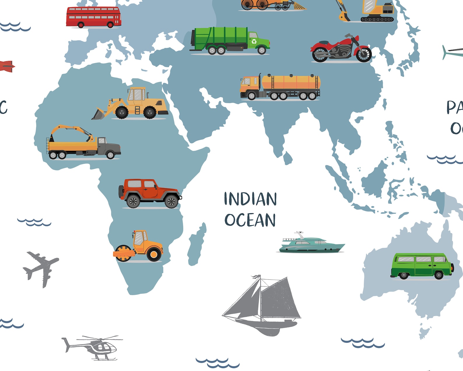 World Map Transportation Poster Travel Nursery Decor World - Etsy UK