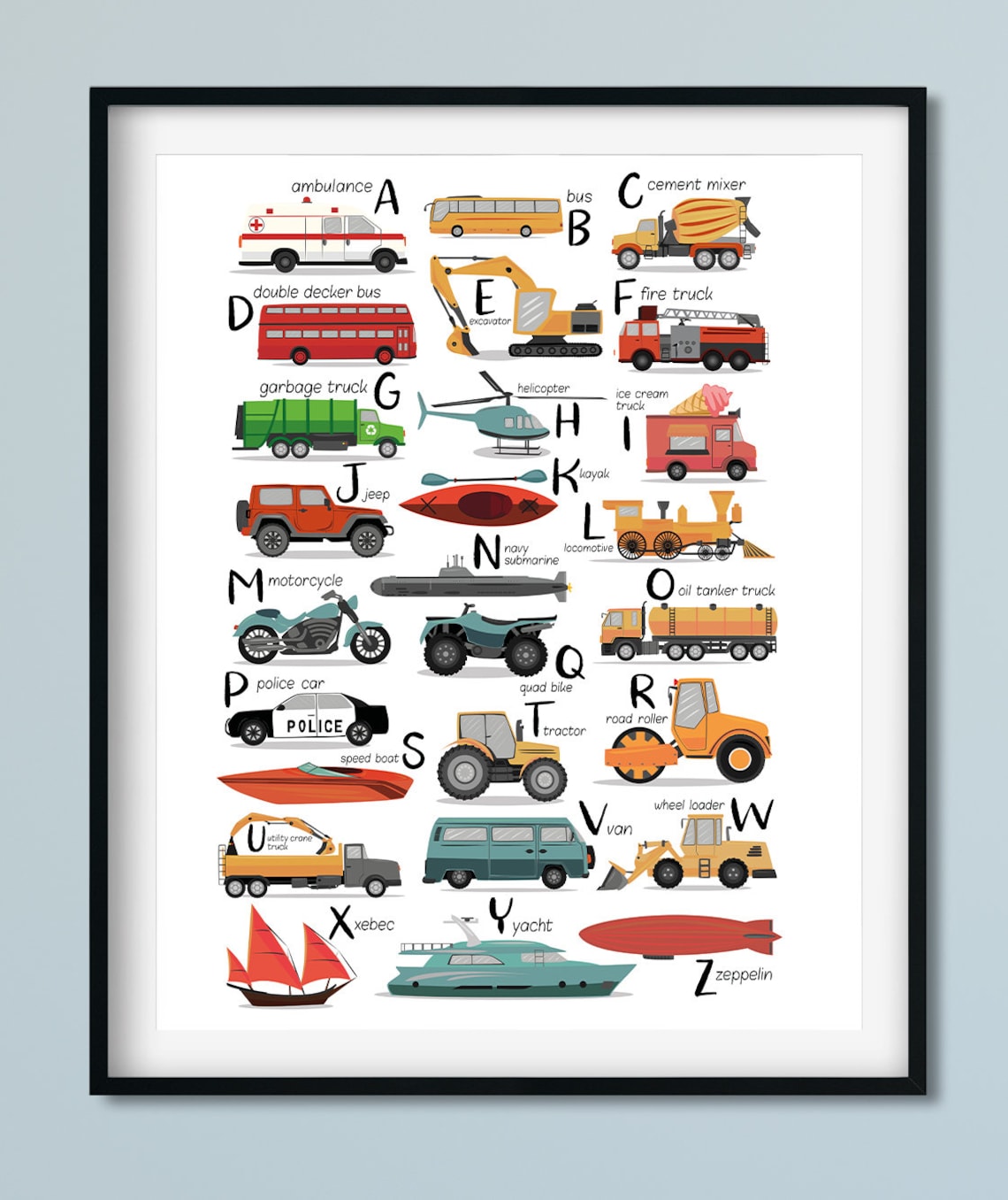 Transportation Alphabet Wall Art Alphabet Nursery Print | Etsy