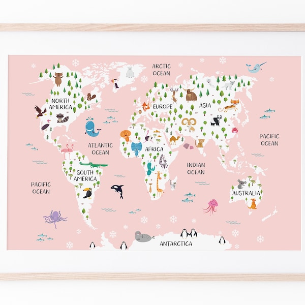Pink World Map - Etsy