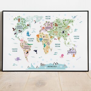 Nursery World Map Pastel Nursery Decor Safari Nursery Art - Etsy