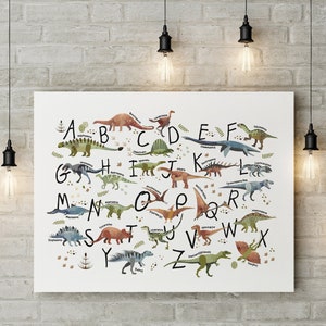 Dinosaur Alphabet Print, Watercolor Dinosaur Decor, Printable Wall Art ...