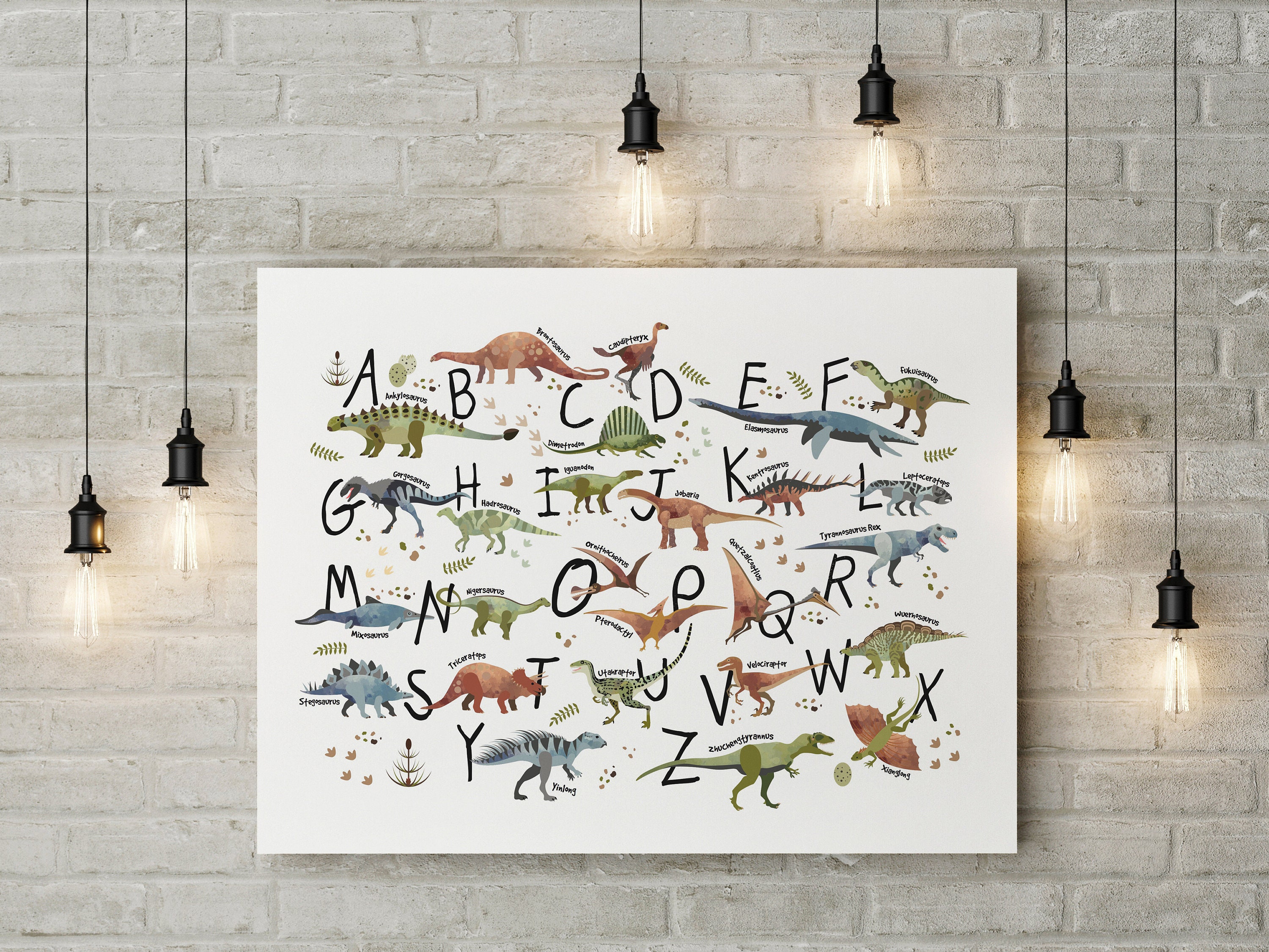 Dinosaur Alphabet Print, Watercolor Dinosaur Decor, Printable Wall Art ...
