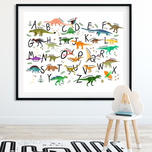 Dinosaur Alphabet Print, Dinosaur Decor, Printable Wall Art, Dinosaur ...
