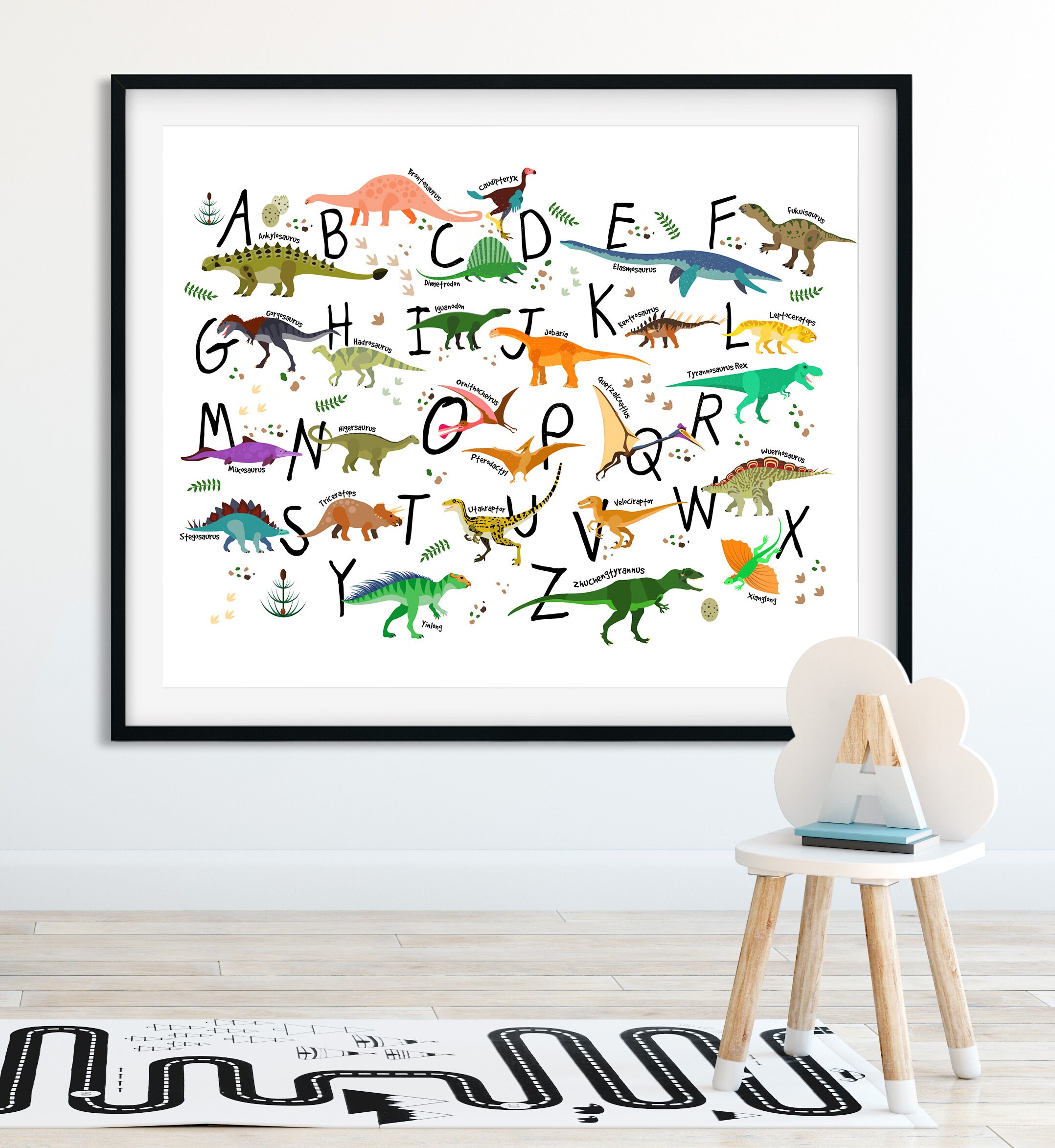 Dinosaur Alphabet Print, Dinosaur Decor, Printable Wall Art, Dinosaur ...