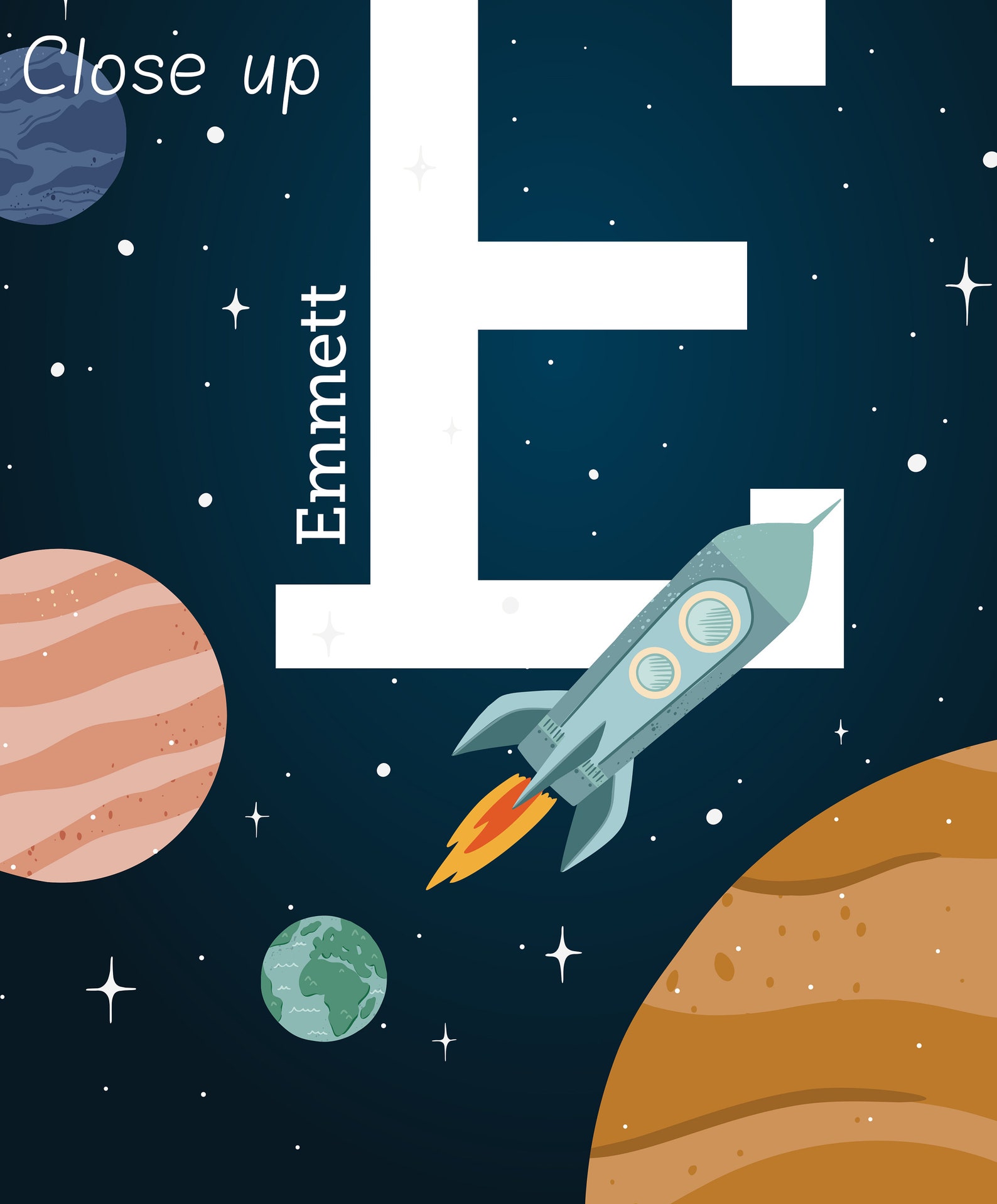 Colorful Kids Space Name Print, Monogram Wall Art, Space Letter With ...