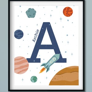 Light Kids Space Name Print, Monogram Wall Art, Space Letter With ...