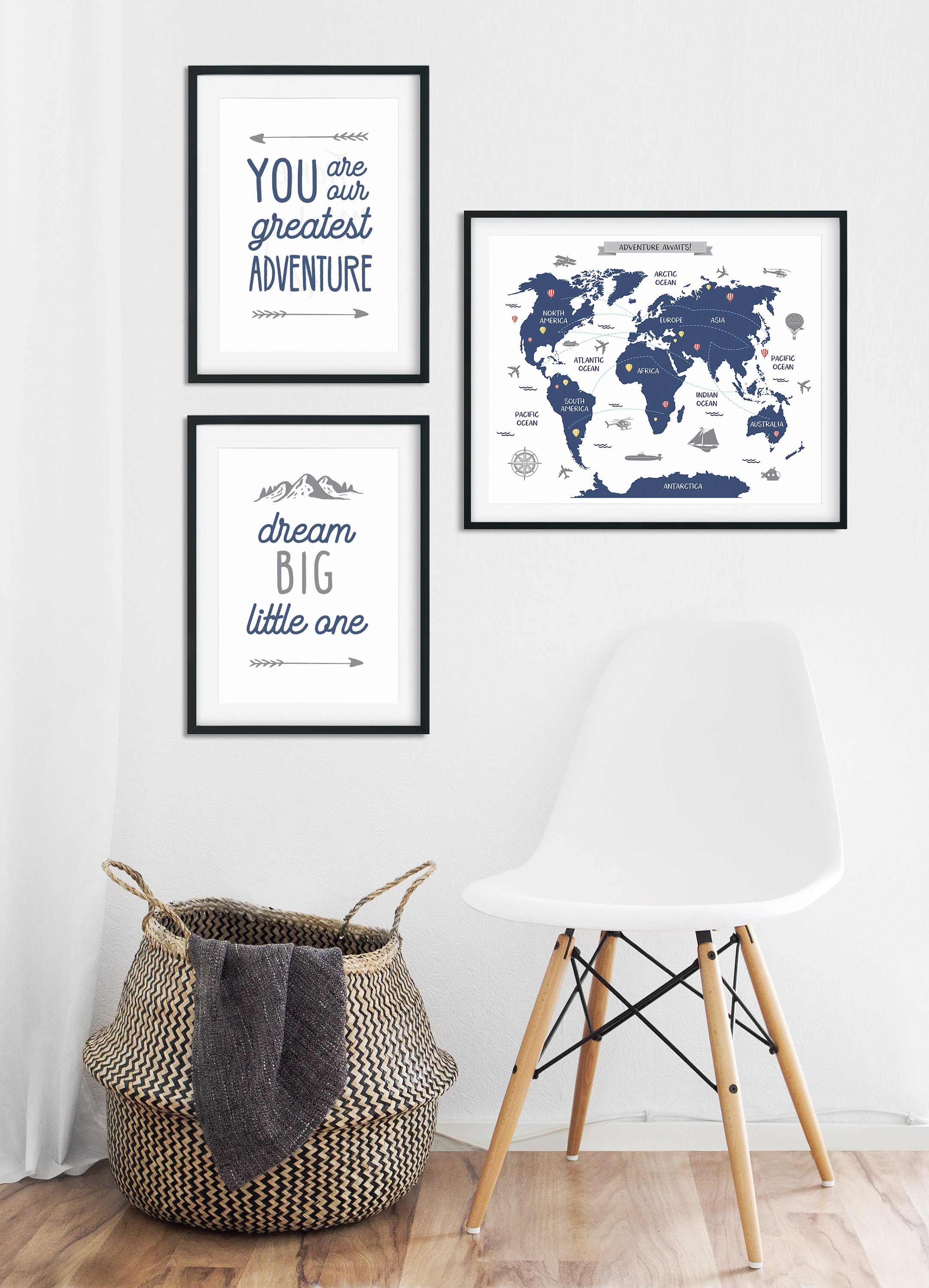 World Map Set of 3 Prints, Dream Big Little One Wall Art, You Are Our ...