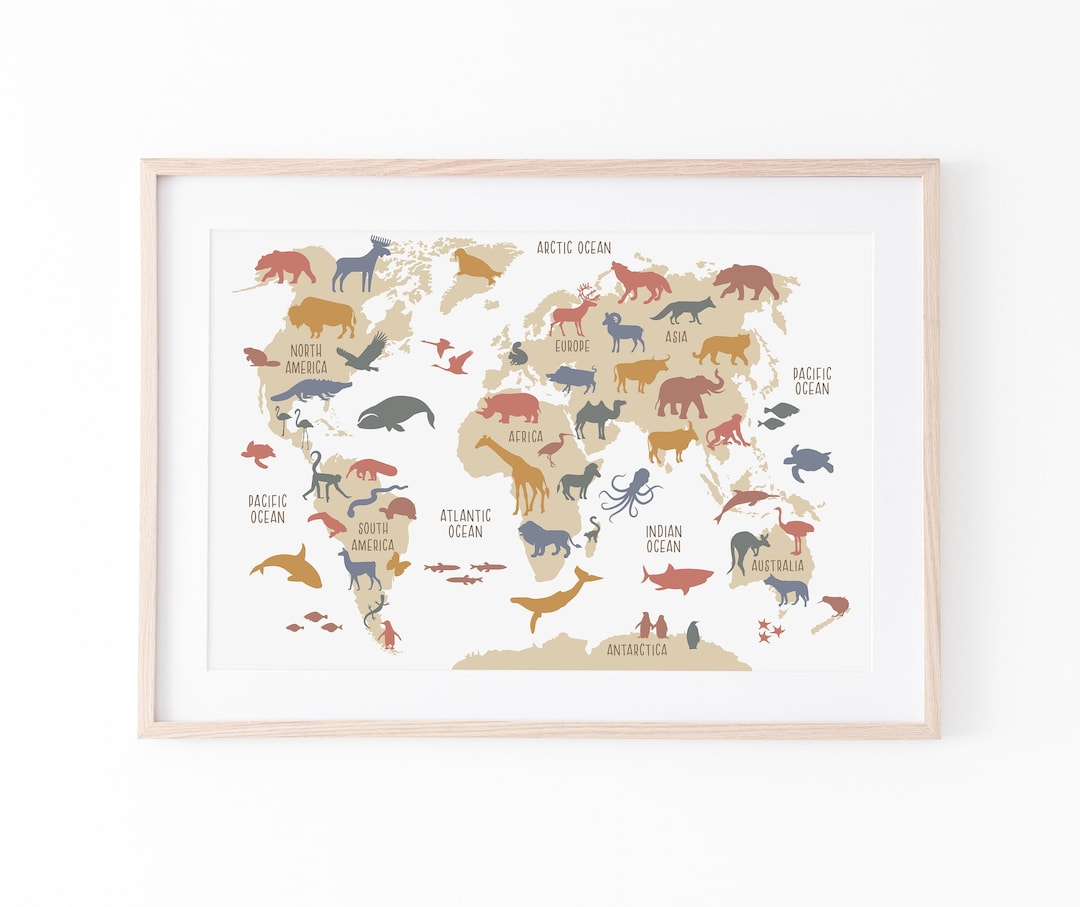 Kids World Map Wall Art, Baby Nursery Decor, Playroom Wall Art - Etsy