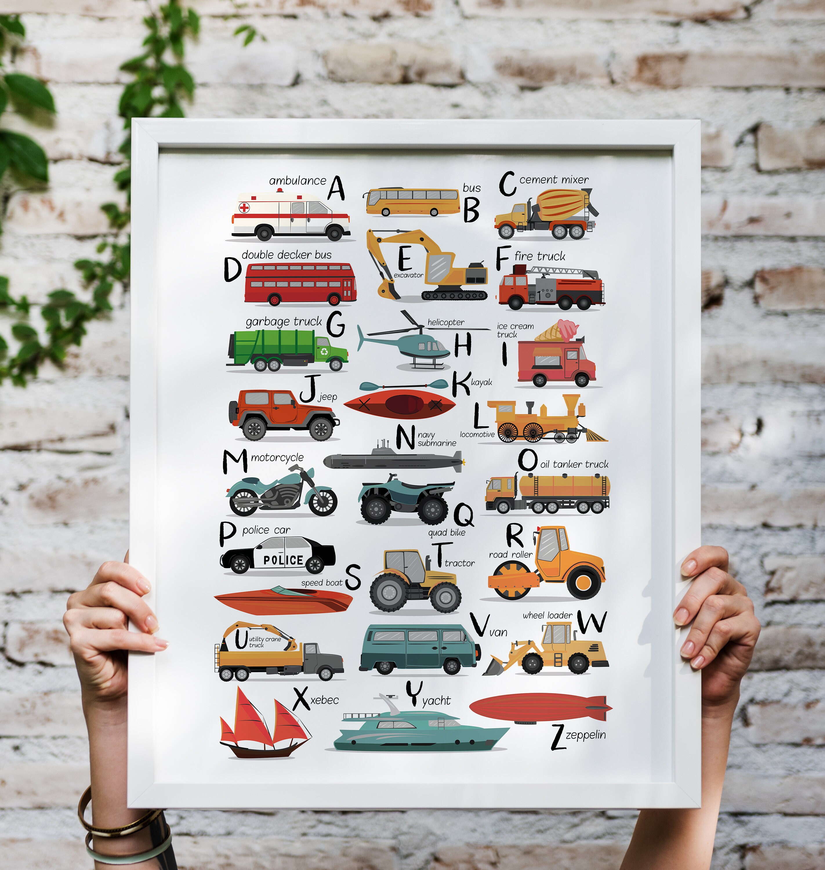 Colourful Transportation Alphabet Wall Art Educational Print | Etsy