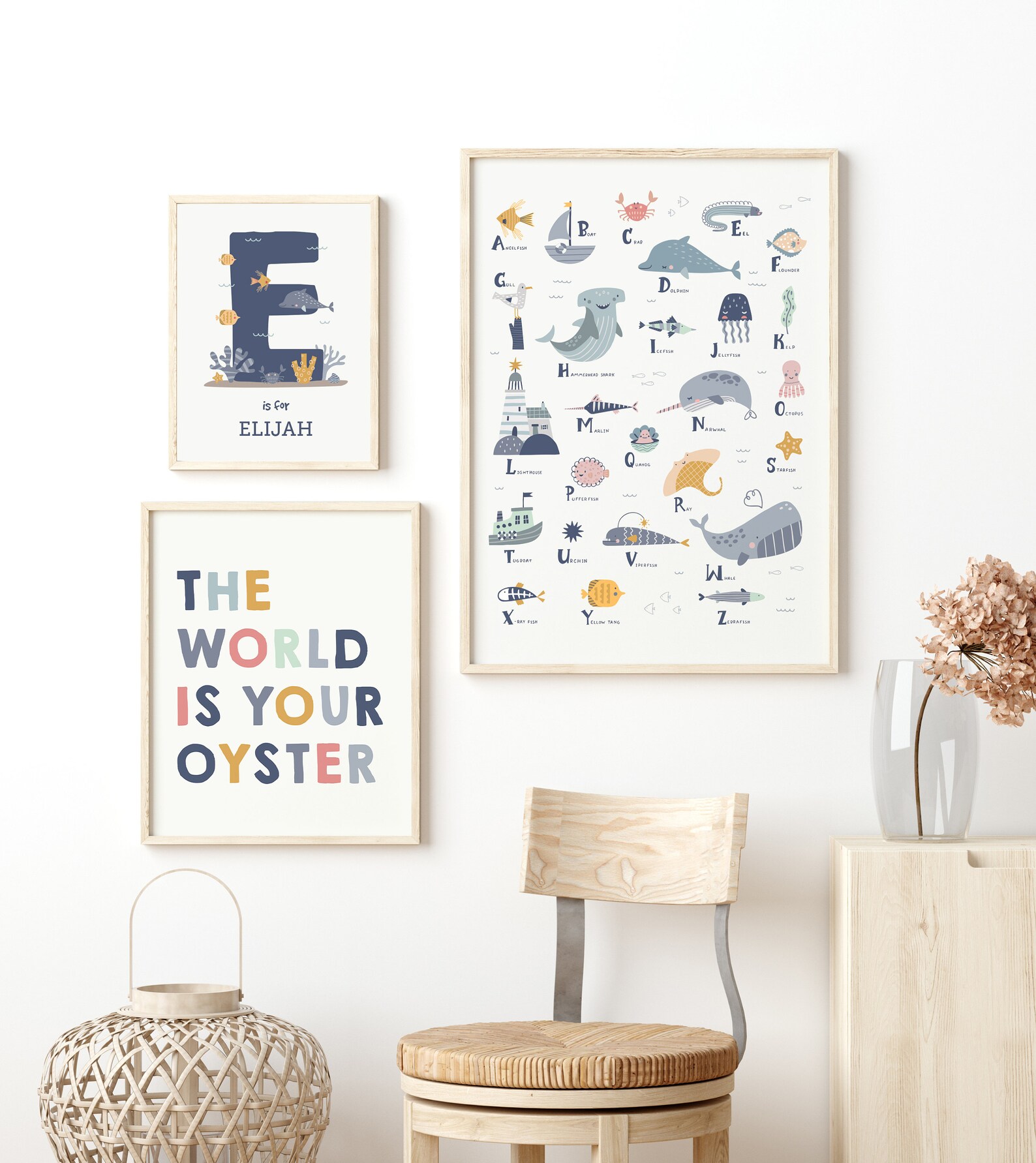 Set of 3 Ocean Prints - Abc Printable, Custom Baby Name Print, and ‘the ...