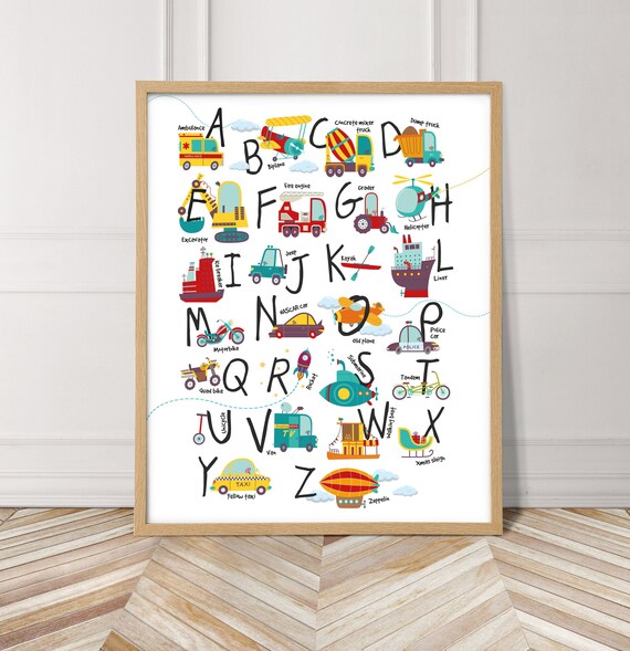 Transportation Alphabet Wall Art Car Poster Nursery Car | Etsy
