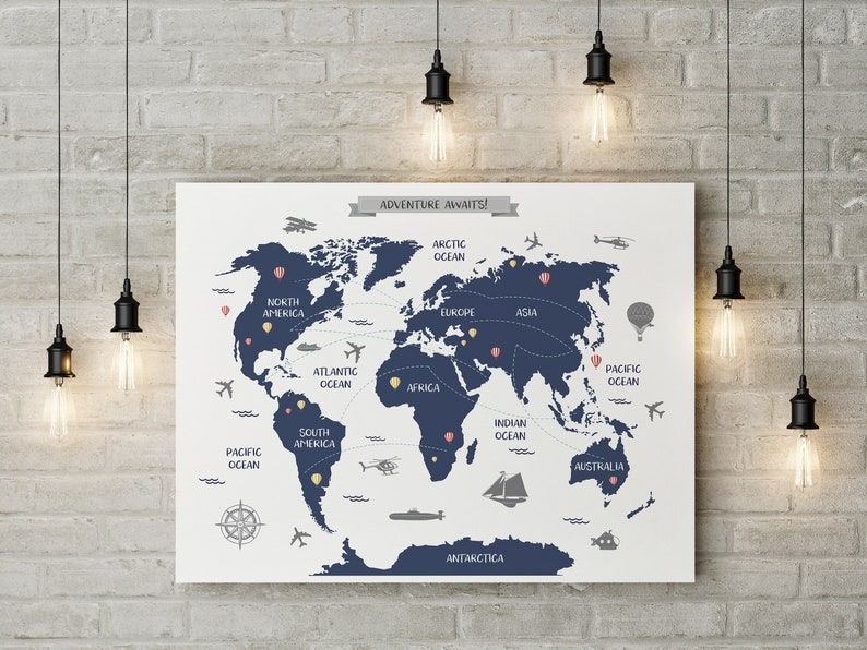 World Map Poster Travel Nursery Decor World Map Wall Art | Etsy