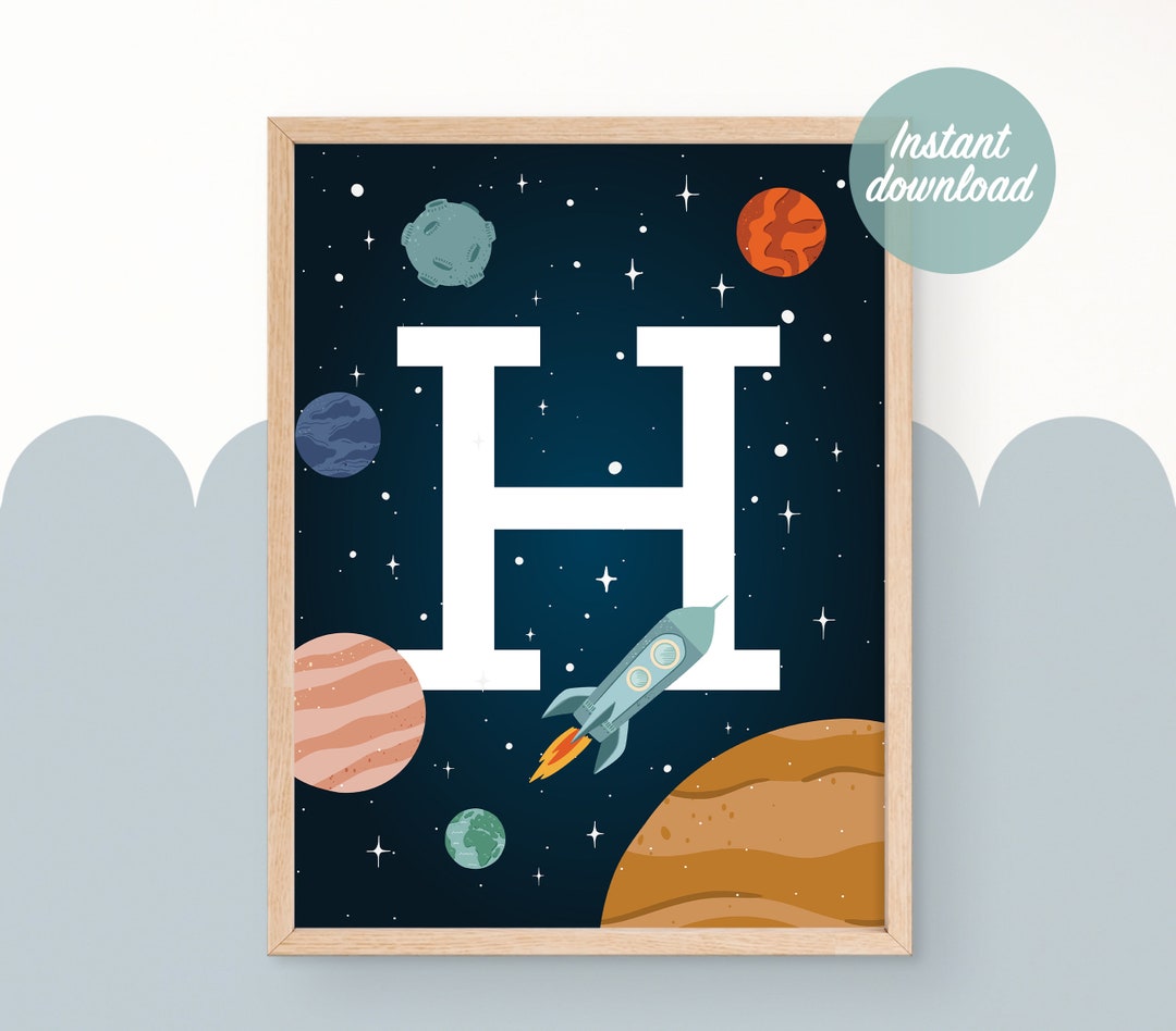 Letter H, Space Wall Art, Boy Nursery Decor, Custom Baby Gift - Etsy