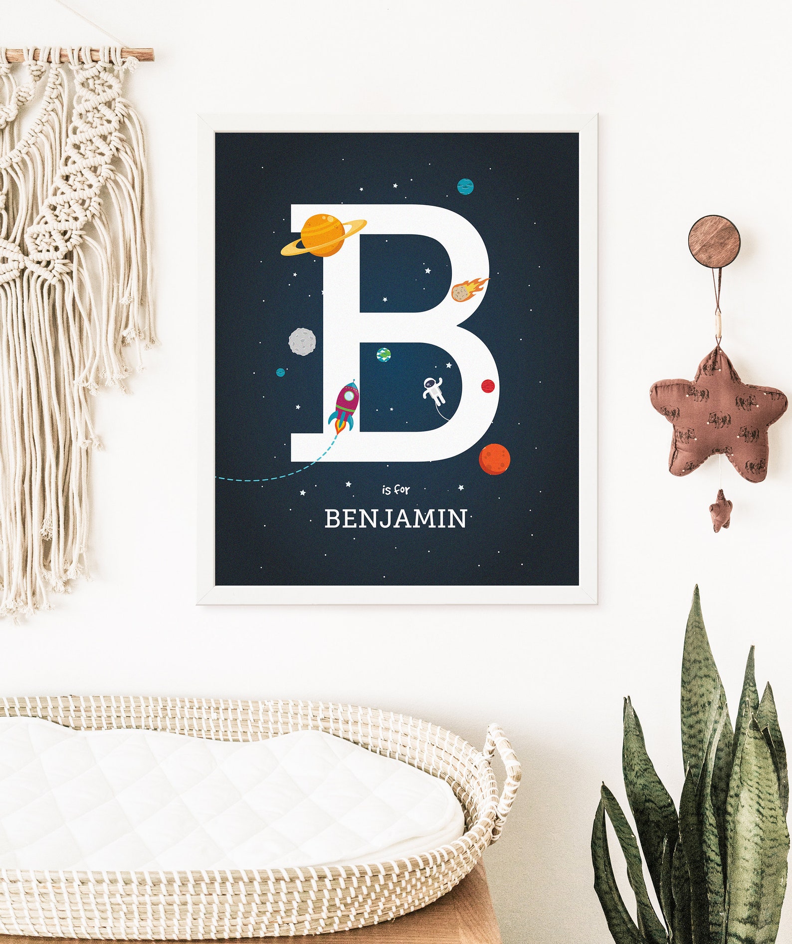 Custom Baby Name Print, Personalized Monogram Initial, Space Wall Art ...
